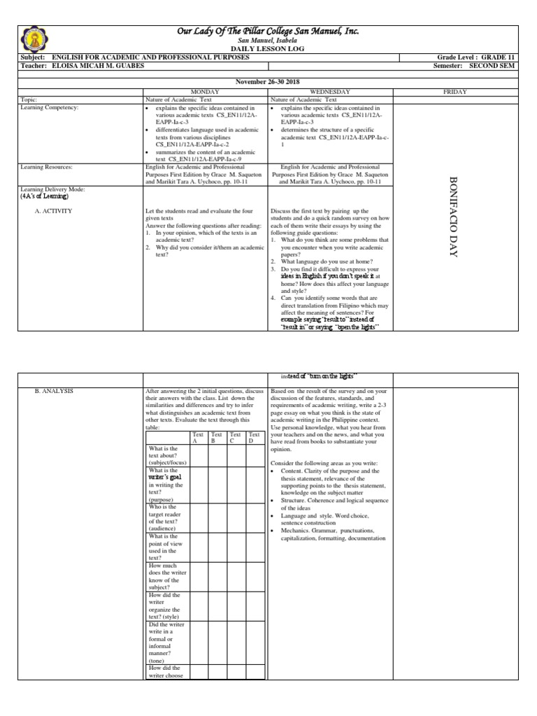 EAPP DLL From Week 1-Week5 | PDF | Question | Teachers