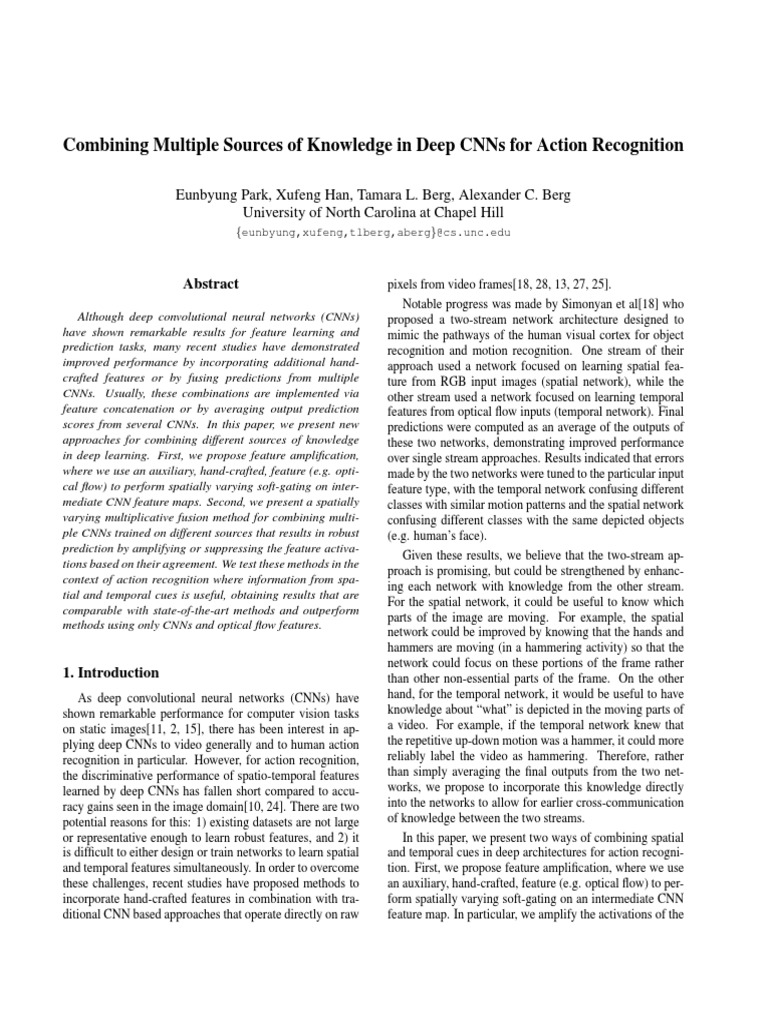 Combining Multiple Sources of Knowledge in Deep Cnns For Action Recognition | PDF ...