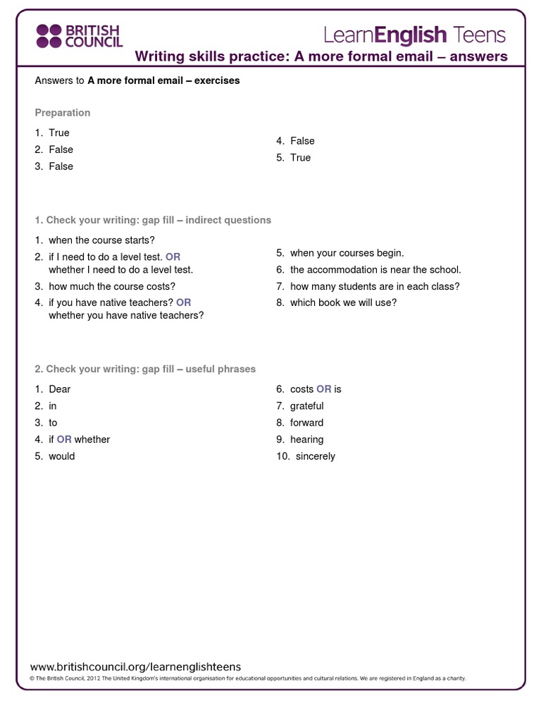 A More Formal Email - Answers | PDF