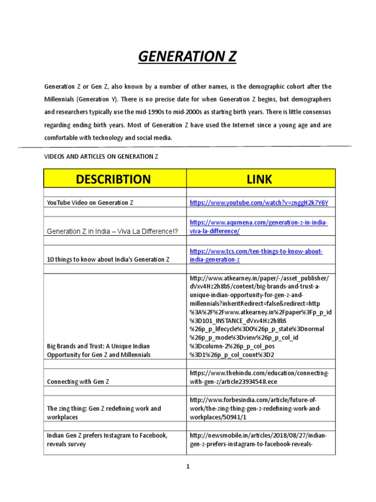 Generation Z: Describtion Link | PDF | Millennials | Social Media