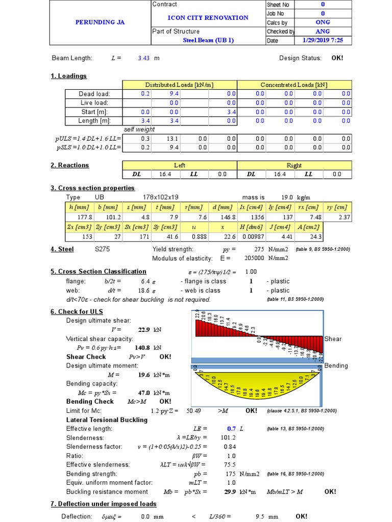 Steel Beam Design Calculations | PDF | Buckling | Continuum Mechanics