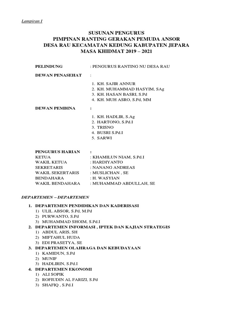 Susunan Pengurus GP Ansor Ranting Rau 2019-2021 | PDF