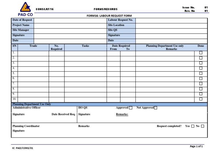 Labour Request Form | PDF