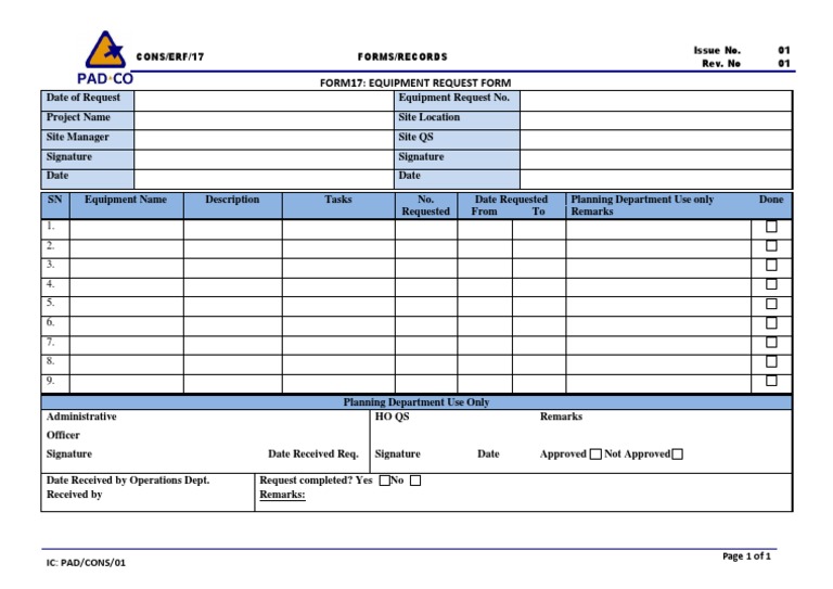 Equipment Request Form | PDF