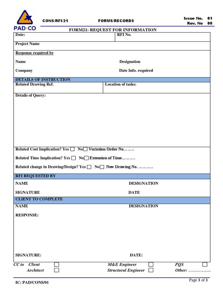 Form21: Request For Information: Cons/Rfi/21 Forms/Records Issue No. 01 ...