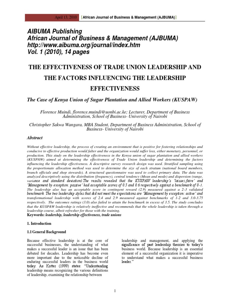 Trade Union Leadership | PDF | Transformational Leadership | Leadership
