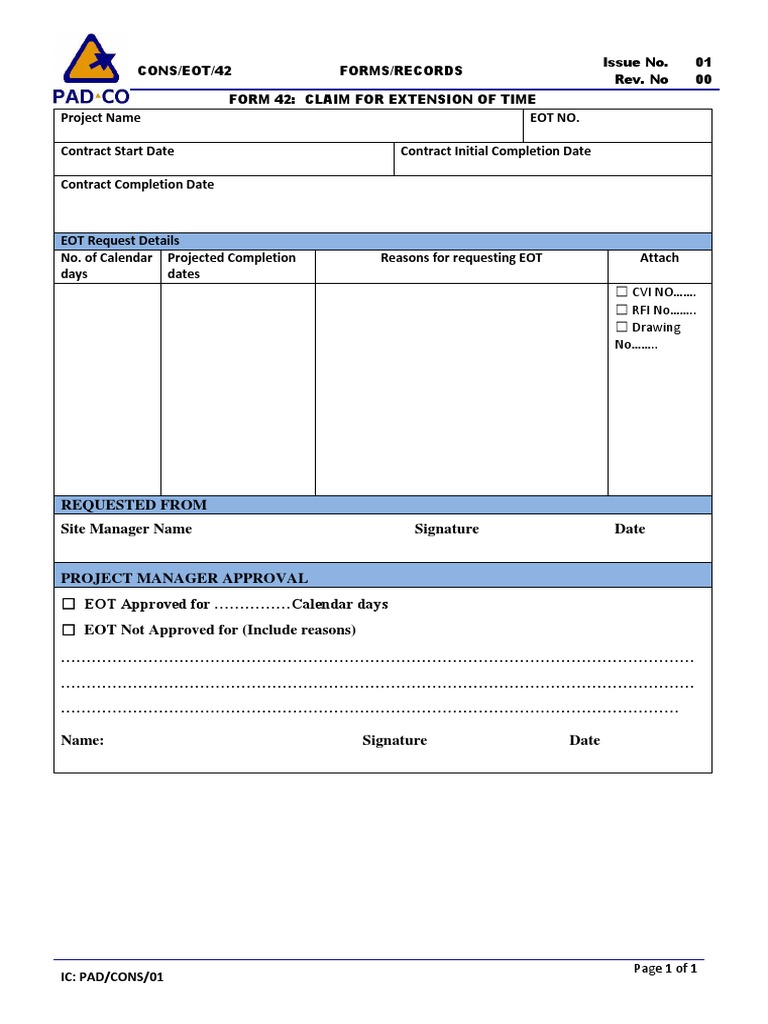 Request for Extension of Time on Construction Project Due to Design ...