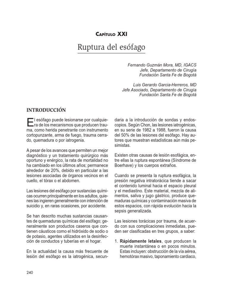 Manejo de Ruptura del Esófago | PDF | Lesión | Septicemia