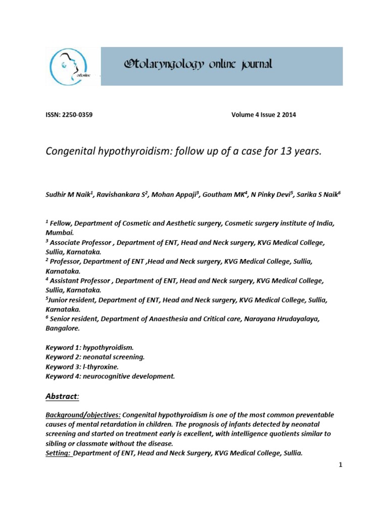 Congenital Hypothyroidism Follow Up of A Case For 13 Years PDF | PDF | Hypothyroidism | Thyroid ...