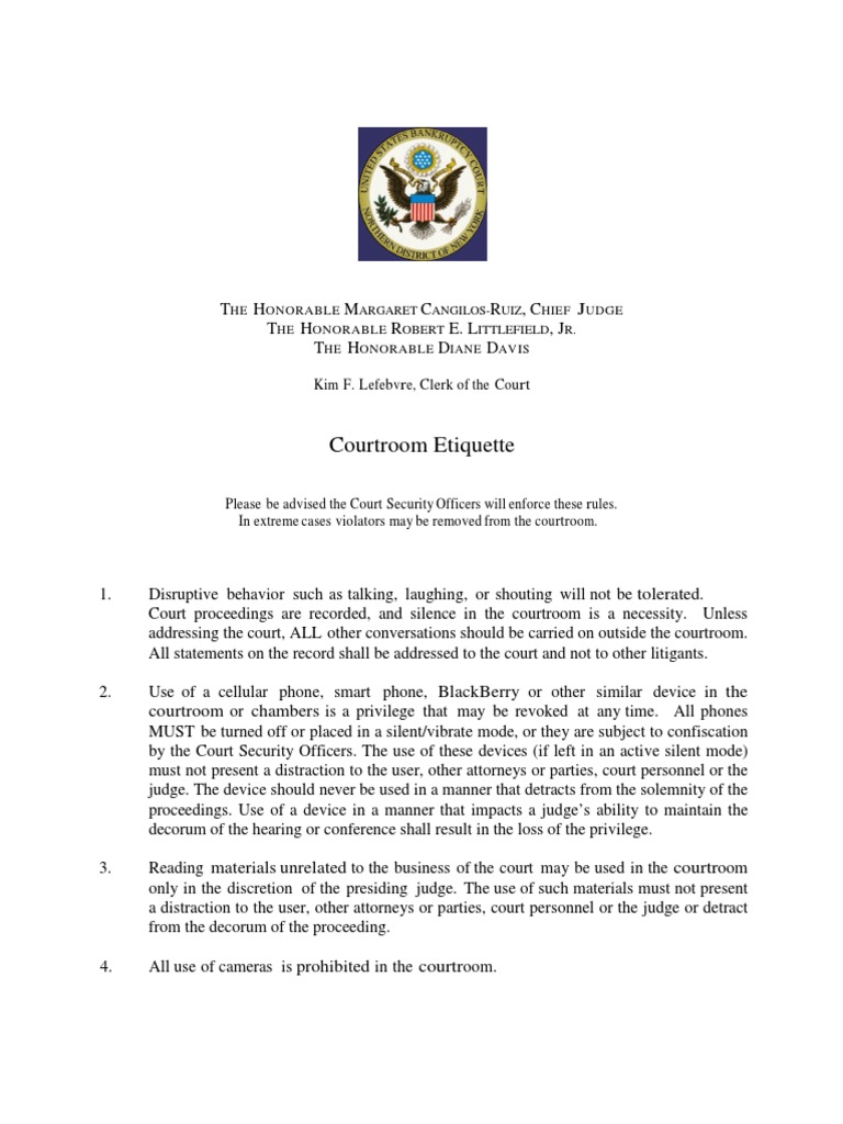 Courtroom Etiquette: Kim F. Lefebvre, Clerk of The Court | PDF ...