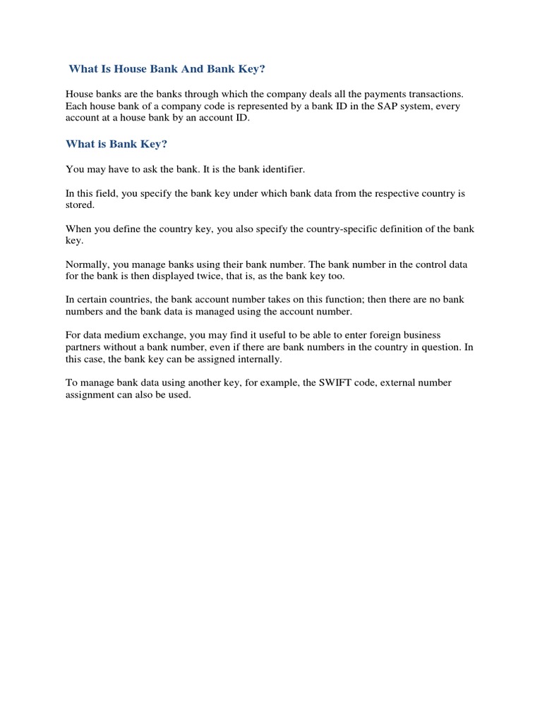 House Bank and Bank Key | PDF