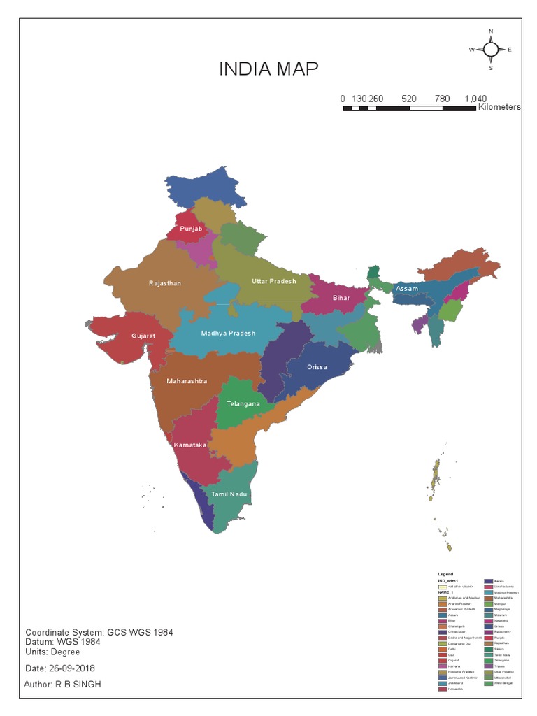 India Map: 0 260 520 780 1,040 130 Kilometers | PDF | Geodesy | Geomatics