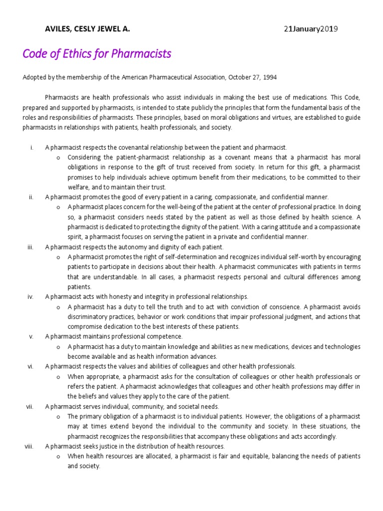 Code of Ethics For Pharmacists | PDF | Pharmacy | Dignity