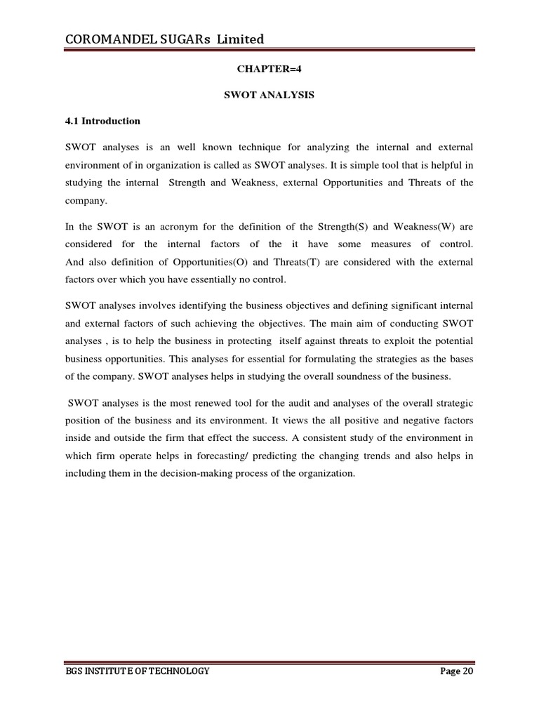 Coromandel Sugars Limited: Chapter 4 Swot Analysis | PDF | Swot ...