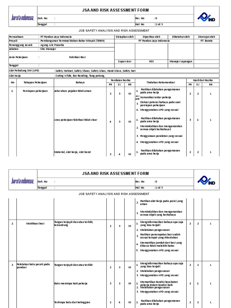 Formulir JSA untuk Proyek Pertamina | PDF