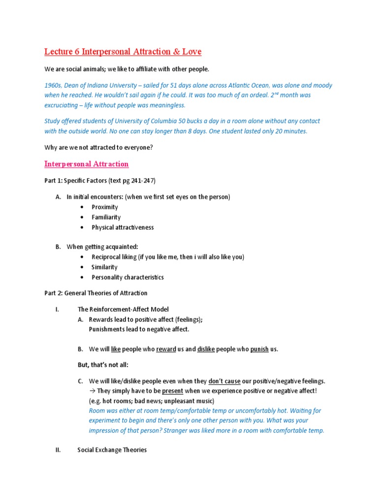 Lecture 6 Interpersonal Attraction Pdf Love Interpersonal