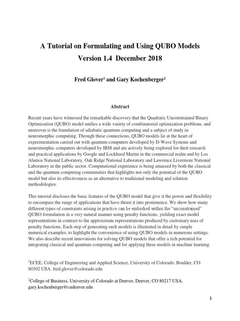 Qubo Tutorial Version1 Pdf Mathematical Optimization Vertex Graph Theory