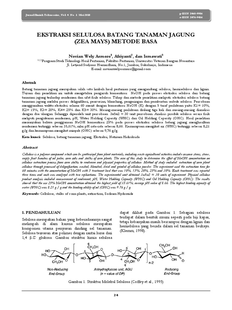 Ekstraksi Selulosa Batang Tanaman Jagung Zea Mays | PDF