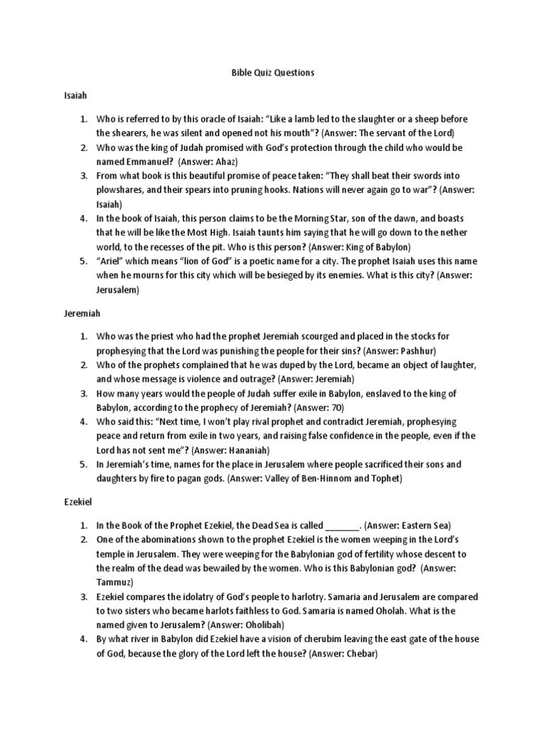 Bible Quiz Questions | PDF | Jeremiah | Acts Of The Apostles