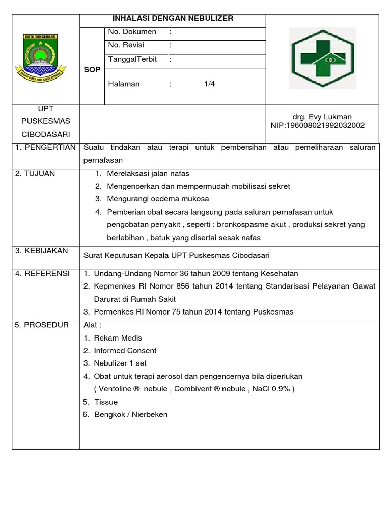 SOP Inhalasi Dengan Nebulizer | PDF
