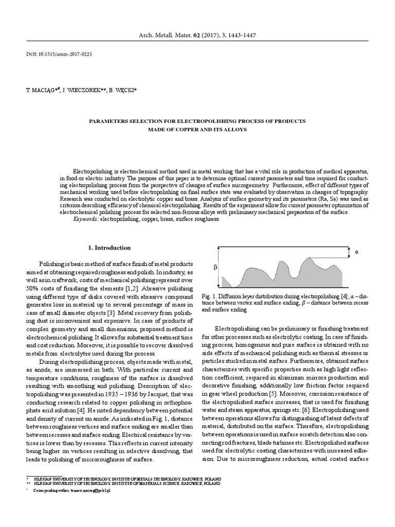 Optimizing Electropolishing of Copper | PDF | Surface Roughness | Metals