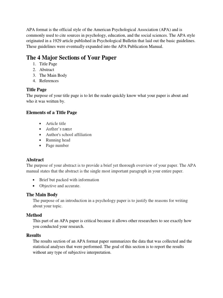 APA Format Is The Official Style of The American Psychological ...