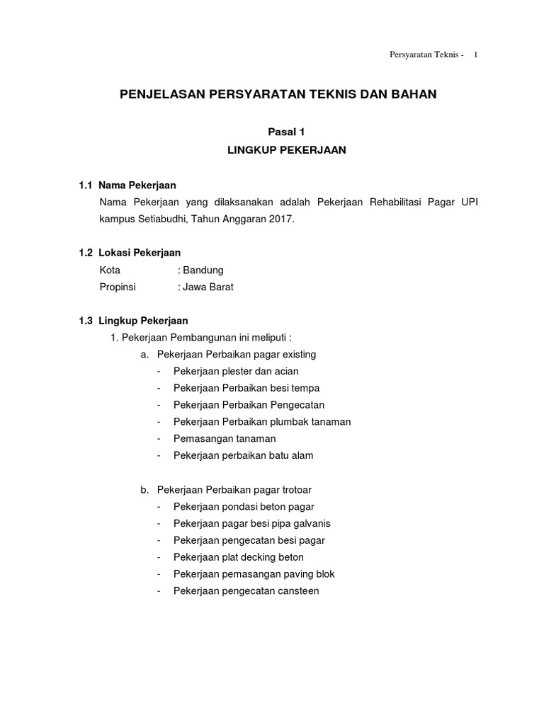 Rks Teknis Pagar | PDF