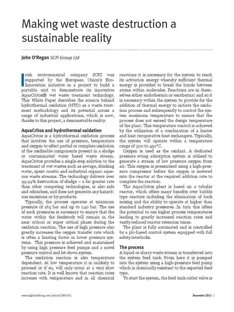 Making Wet Waste Destruction A Sustainable Reality PDF | PDF | Chemical ...