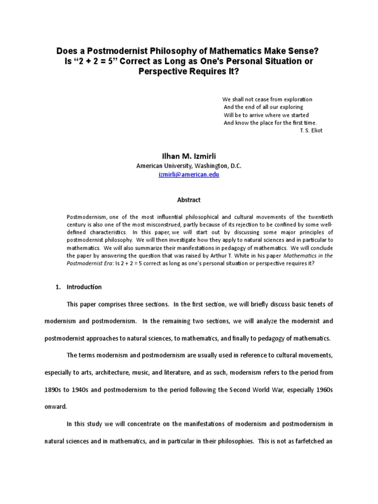Postmodernism's Impact on Mathematics | PDF | Postmodernism | Teaching ...
