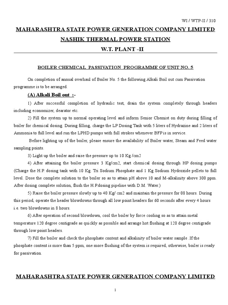 Boiler Passivation | PDF | Boiler | Energy Conversion
