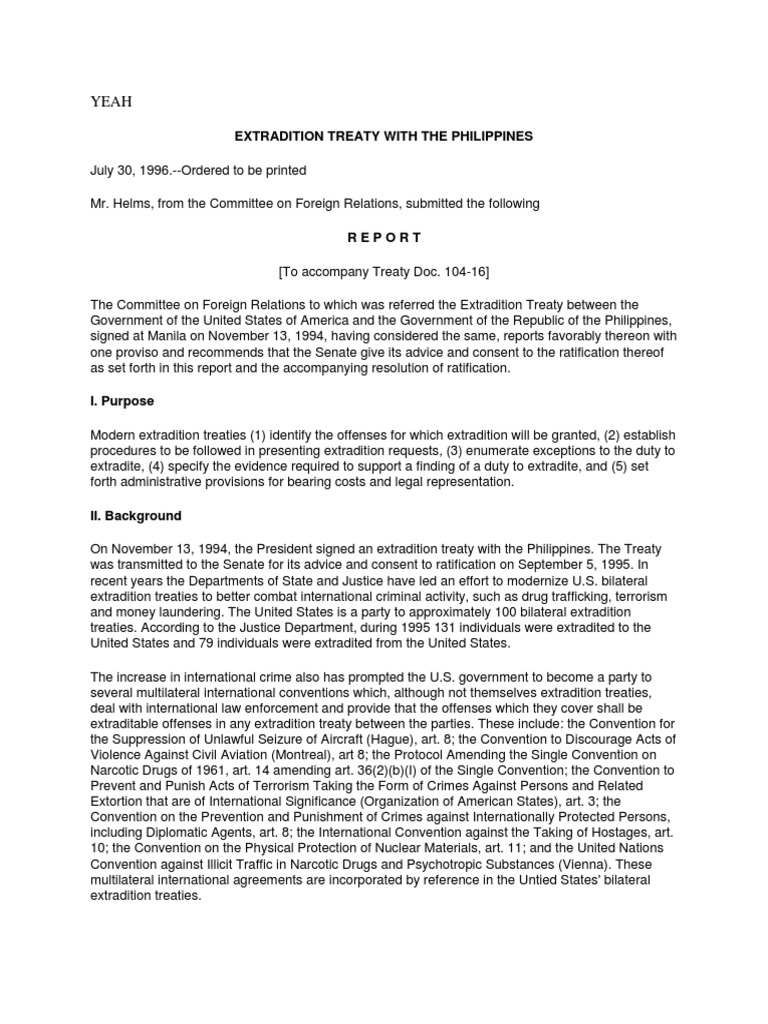 Extradition Treaty With The Philippines | PDF | Extradition | Treaty