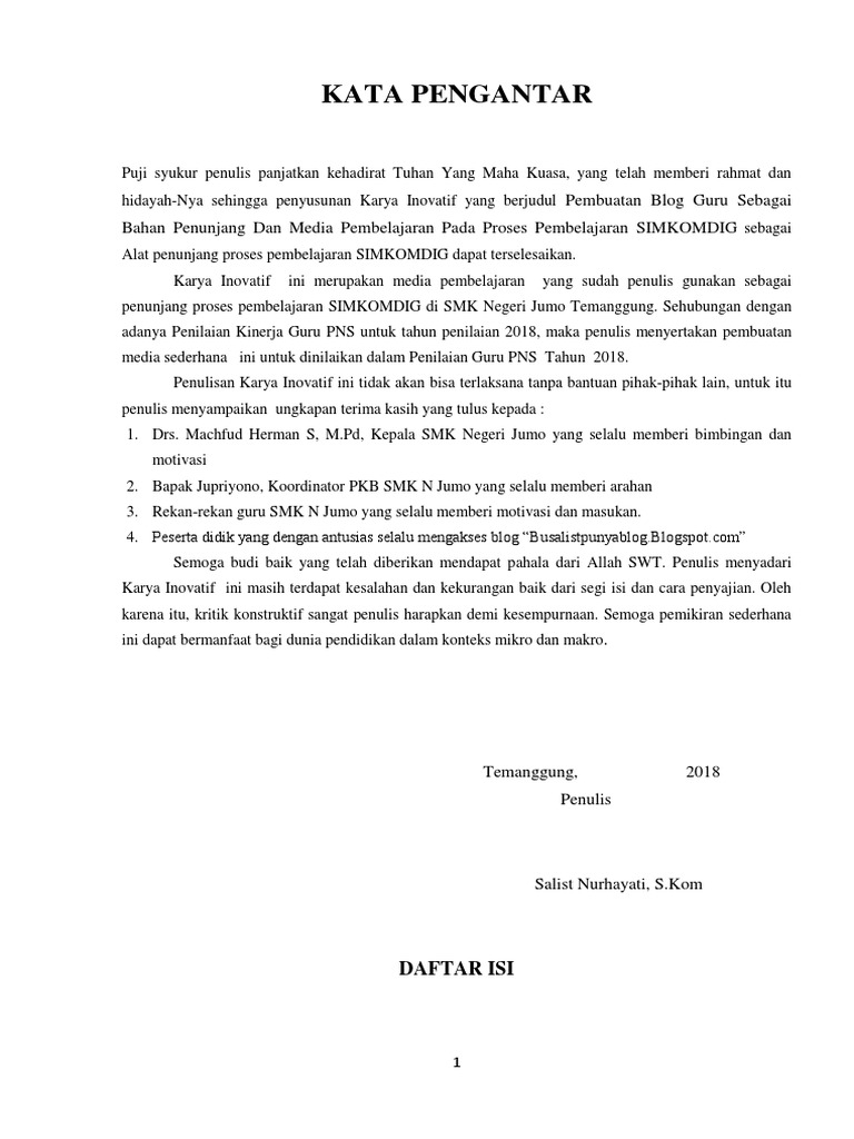 Laporan Karya Inovatif Contoh | PDF