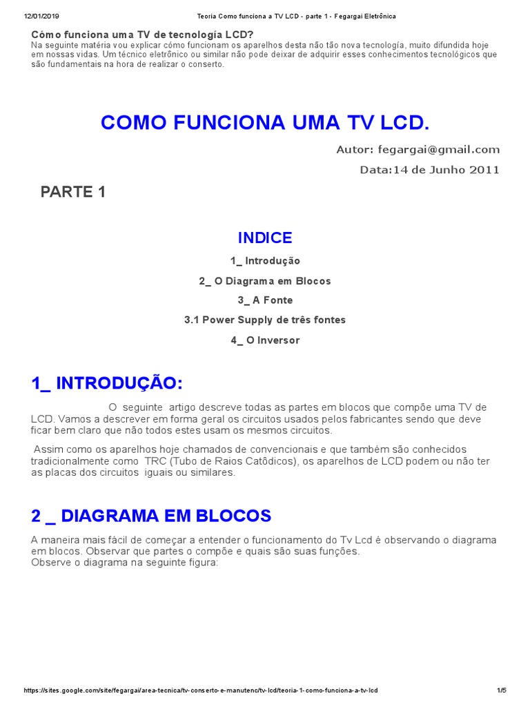 Teoria Como Funciona A TV LCD - Parte 1 | PDF | Rede elétrica | Eletrônicos