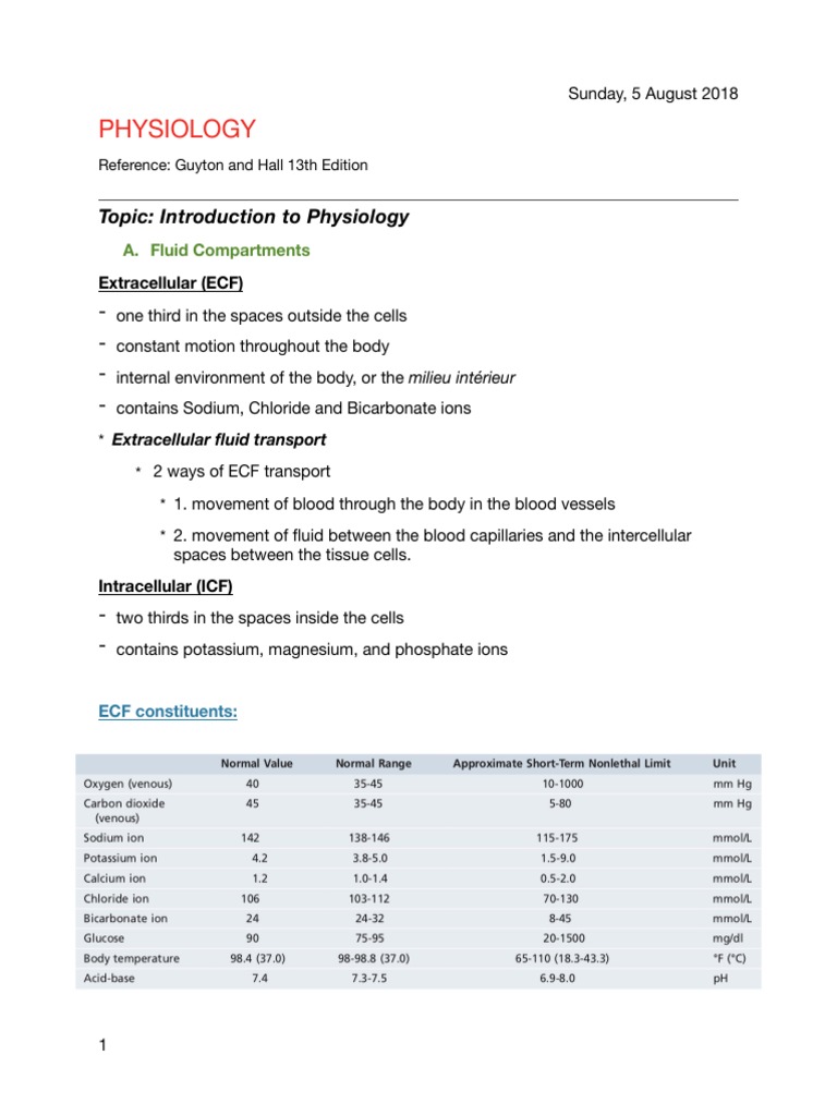 PHYSIO 1. Introduction | PDF | Homeostasis | Animal Anatomy