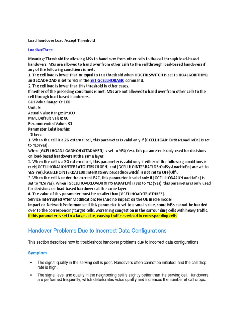 Load Handover Load Accept Threshold | PDF | Troubleshooting ...