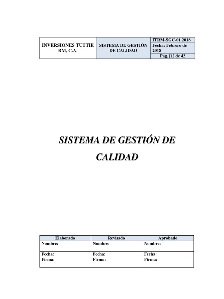 Sistema De Gestión De Calidad Pdf Calidad Comercial Gestión De
