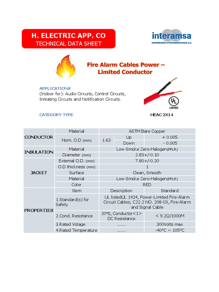 14awg Ul Fire Alarm Cable - Data Sheet | PDF