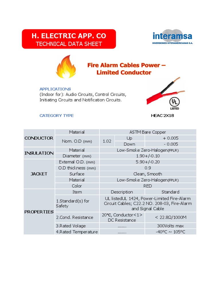 18AWG UL FIRE ALARM CABLE - Data Sheet PDF | PDF