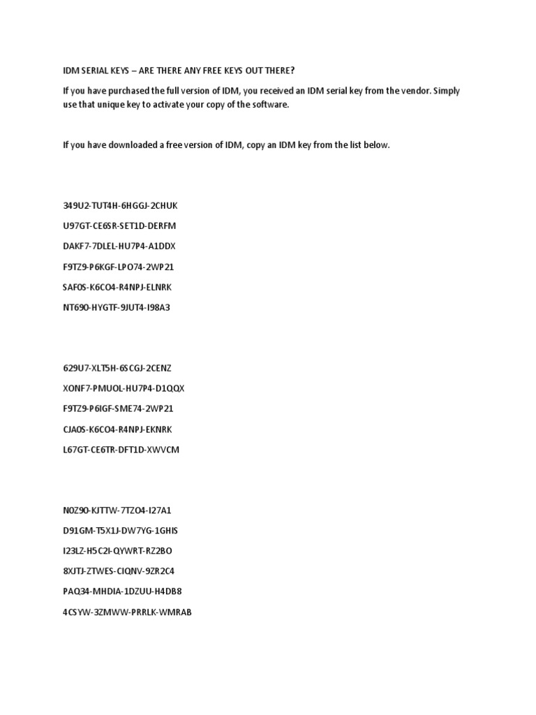 Idm Serial Keys | PDF