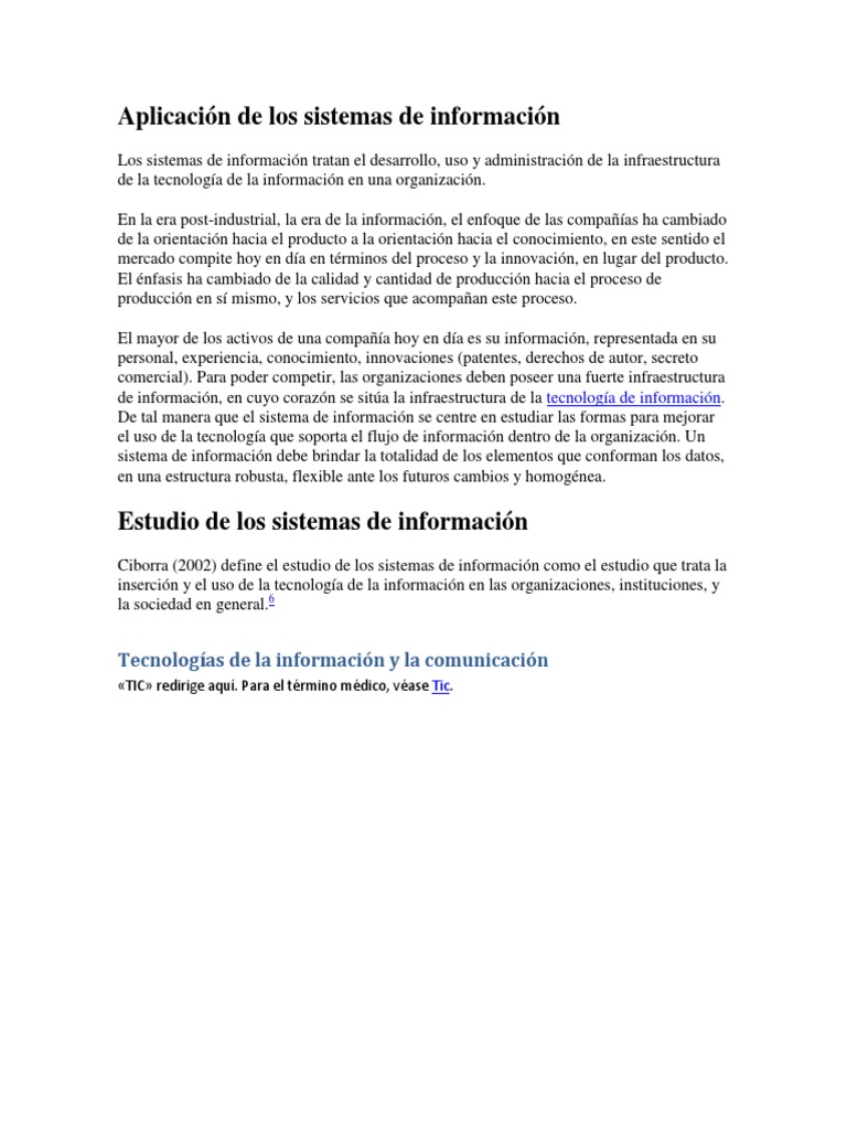 Aplicación de Los Sistemas de Información | PDF | Sistema de ...