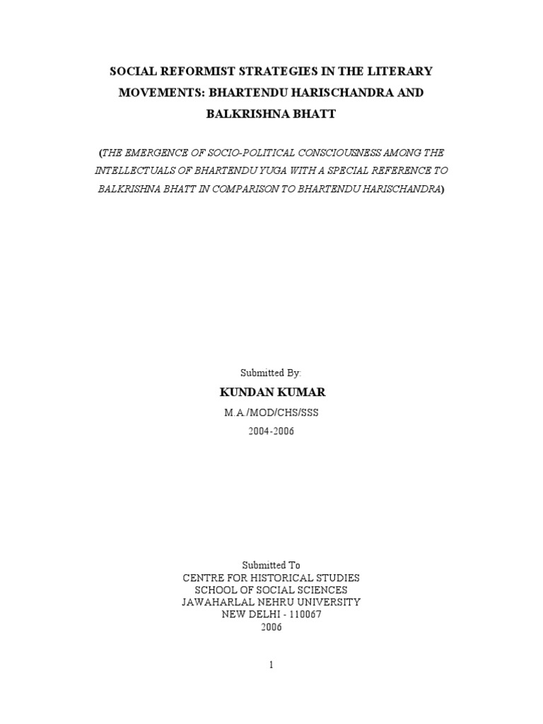 Social Reformist Strategies in The Literary Movements: Bhartendu Harischandra and Balkrishna ...