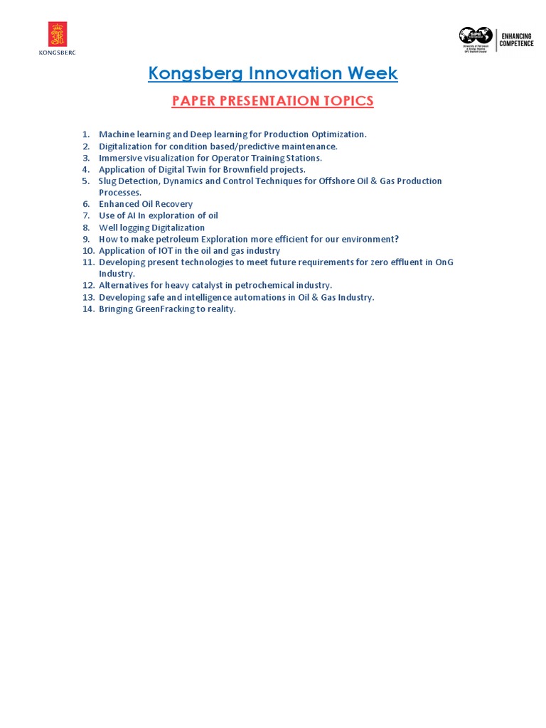 Kongsberg Innovation Week: Paper Presentation Topics | PDF | Business ...