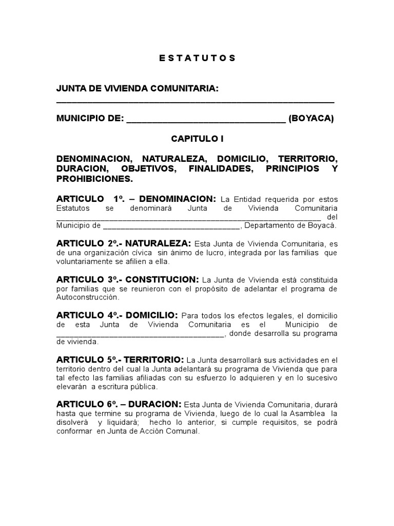 Estatutos Junta Vivienda Comunitaria JVC | PDF | Comisión Europea | Quórum