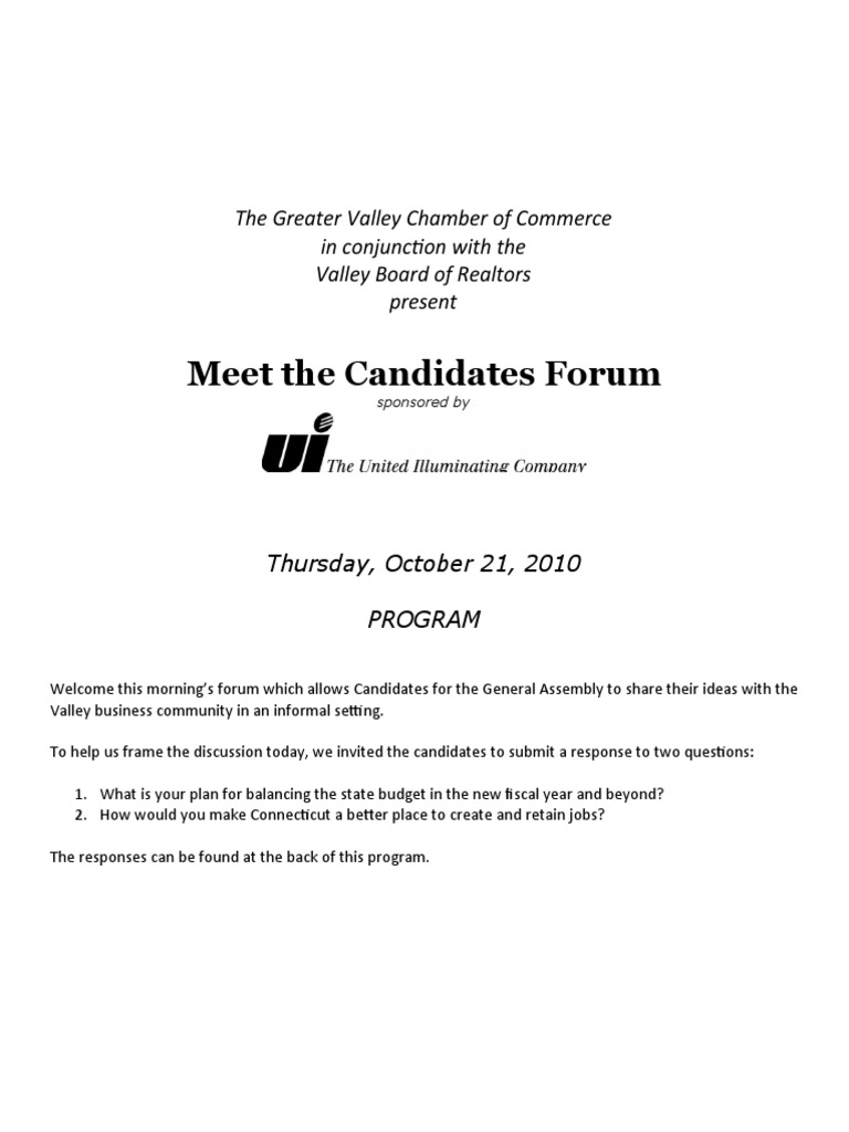 Meet The Candidates Forum | PDF | Taxes | Employment