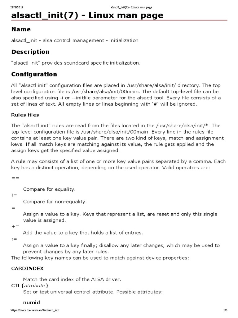 Alsactl - Init (7) - Linux Man Page | PDF | String (Computer Science) | Computer File