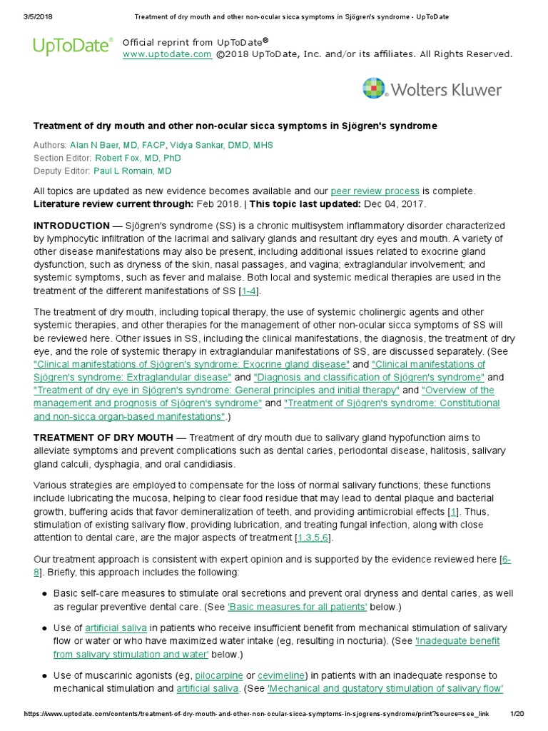 Treatment of Dry Mouth and Other Non-Ocular Sicca Symptoms in Sjögren's ...