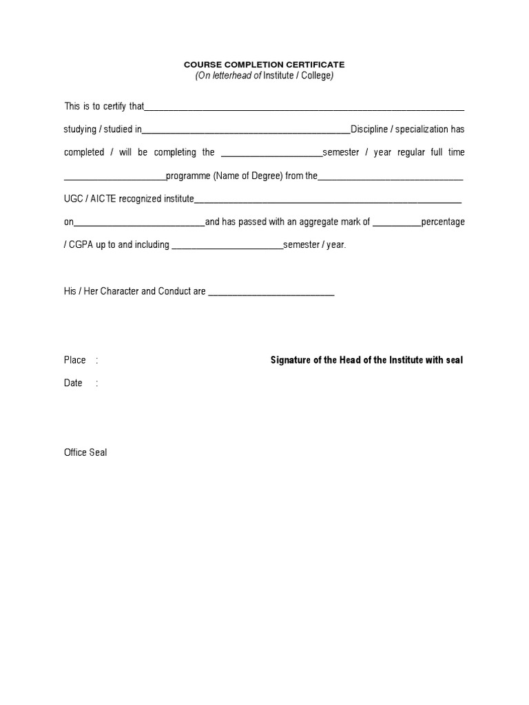 Course Completion Certificate Template | PDF