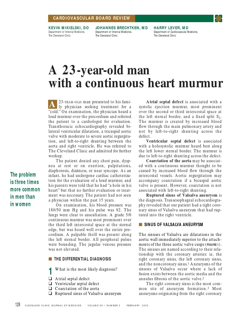 A 23-Year-Old Man With A Continuous Heart Murmur: Cardiovascular Board ...