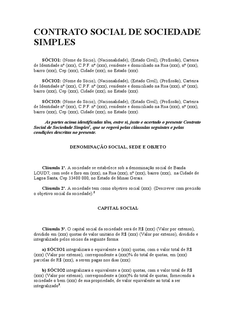 Contrato Social de Sociedade Simples | PDF | Empresas | Estado