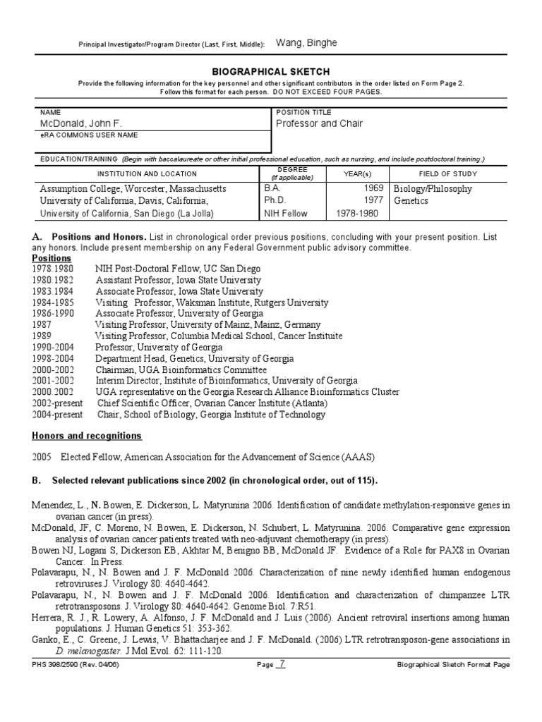 Biographical Sketch: B.A. 1969 Ph.D. 1977 University of California, San ...